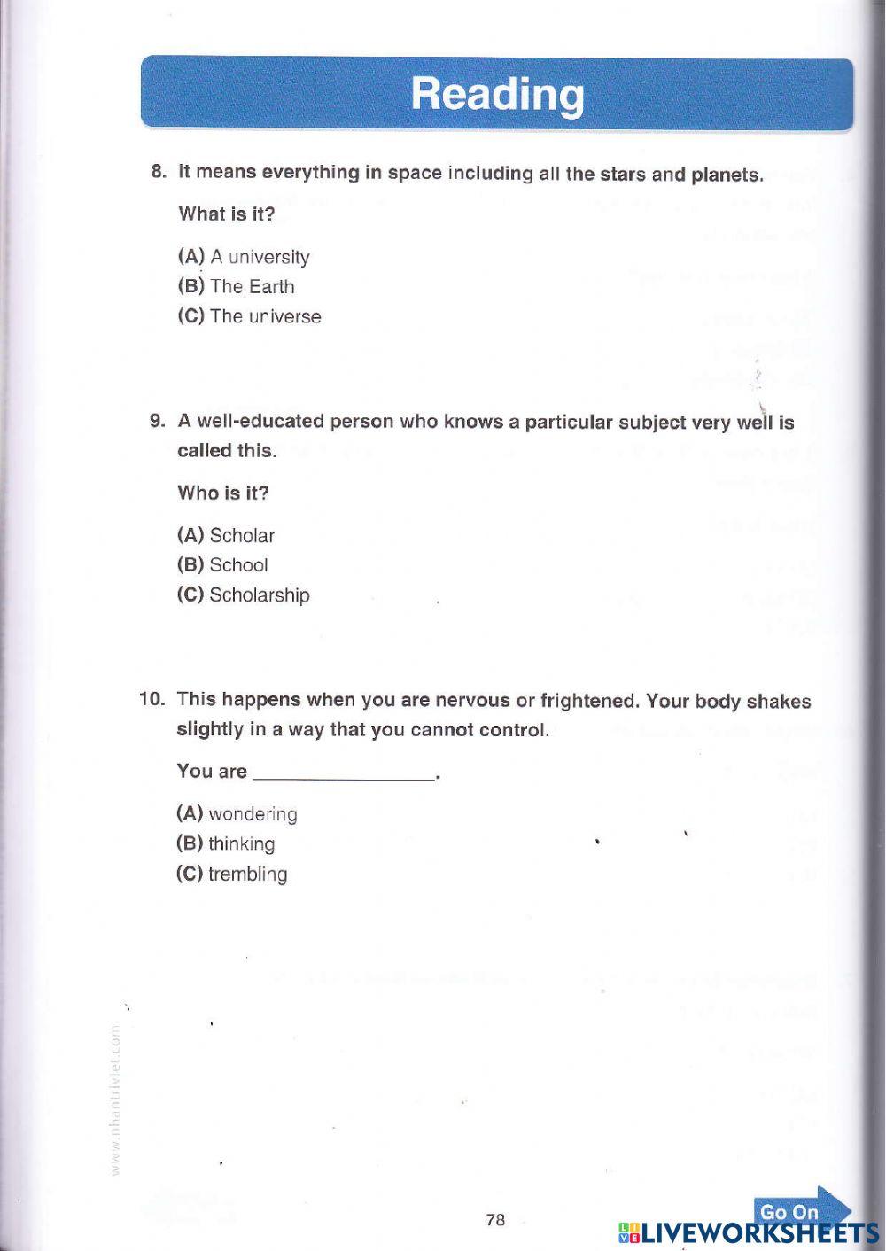 Toefl reading test 3 p1 worksheet | Live Worksheets