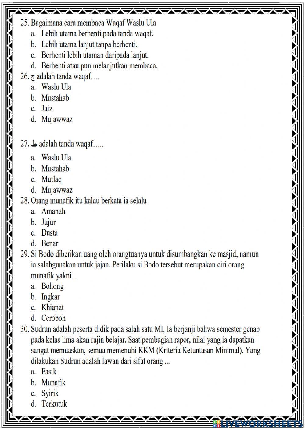 Lkpd alqur'an hadiTs worksheet | Live Worksheets