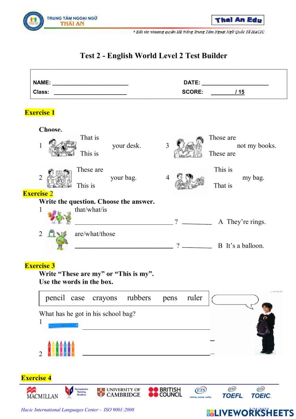 EW2-Test-U2 worksheet | Live Worksheets