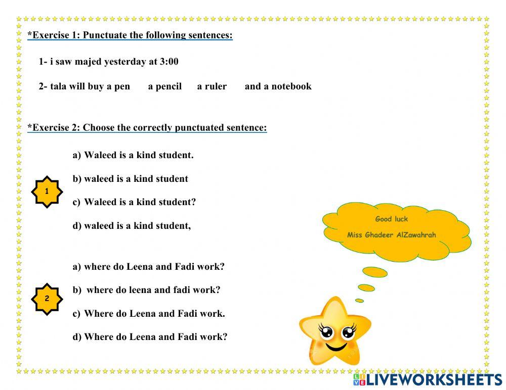 Mind map report and Punctuation worksheet | Live Worksheets