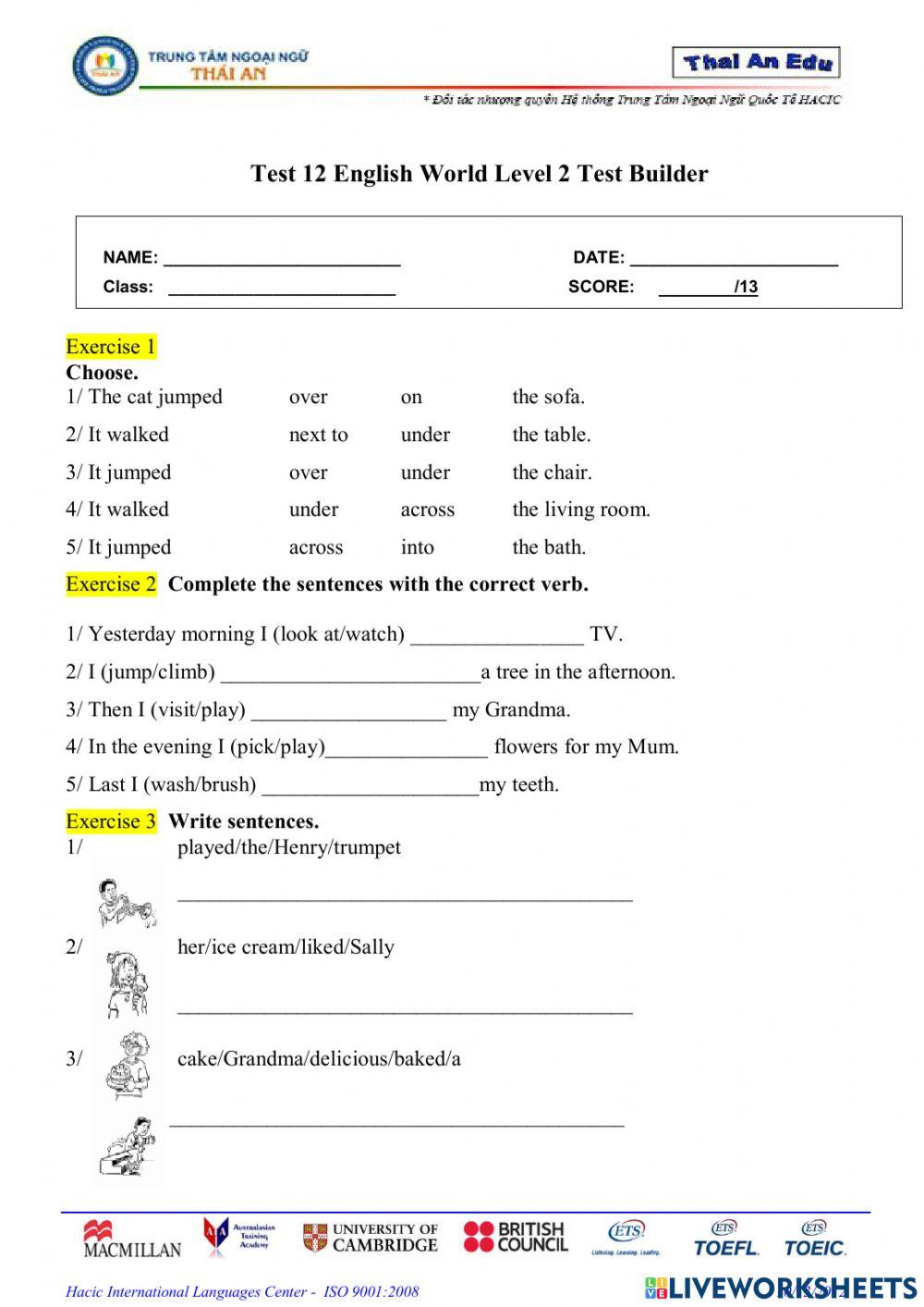 EW2-Test-U12 interactive worksheet | Live Worksheets