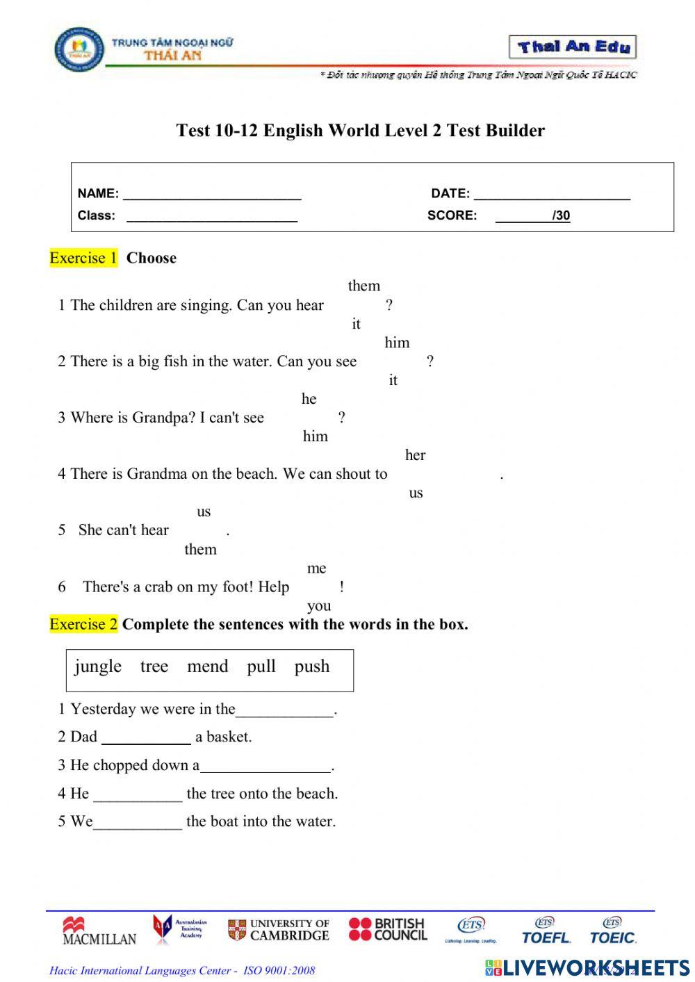 EW2-Test-U10-12 interactive worksheet | Live Worksheets