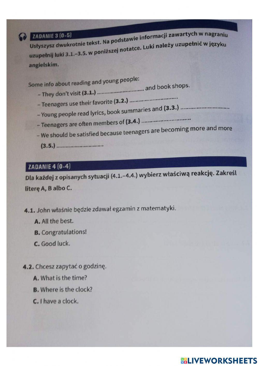 3 Exam activity | Live Worksheets