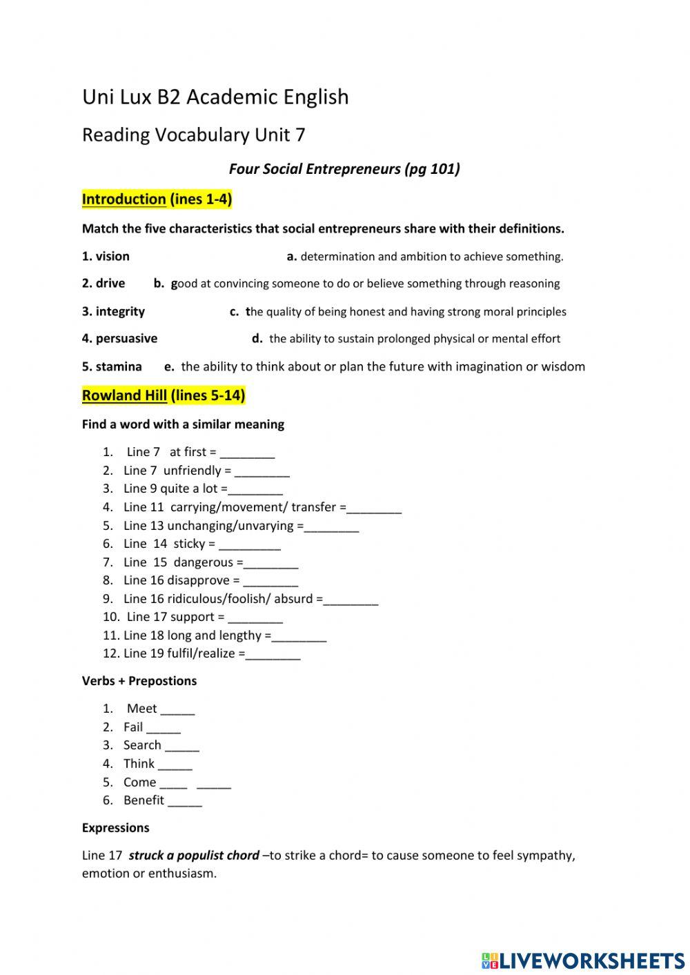 Uni Lux B2 Unit 7 Vocabulary 6855684