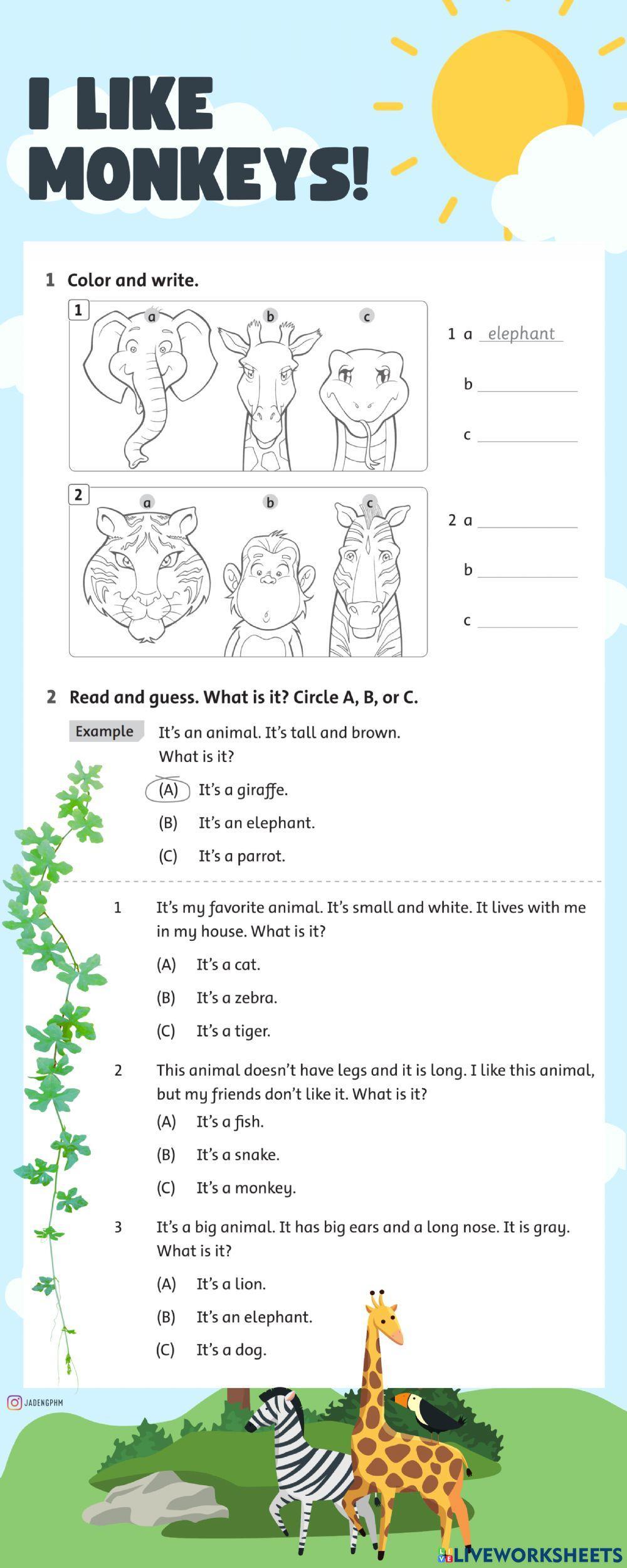 I like monkeys! | Free Interactive Worksheets | 1963530