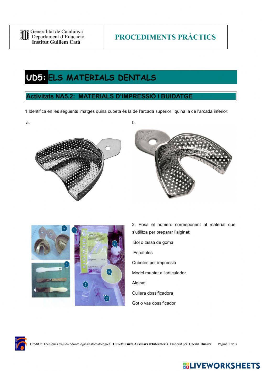 C9 UD5 Procediments pràctics Materials dentals 5.2 online exercise for ...