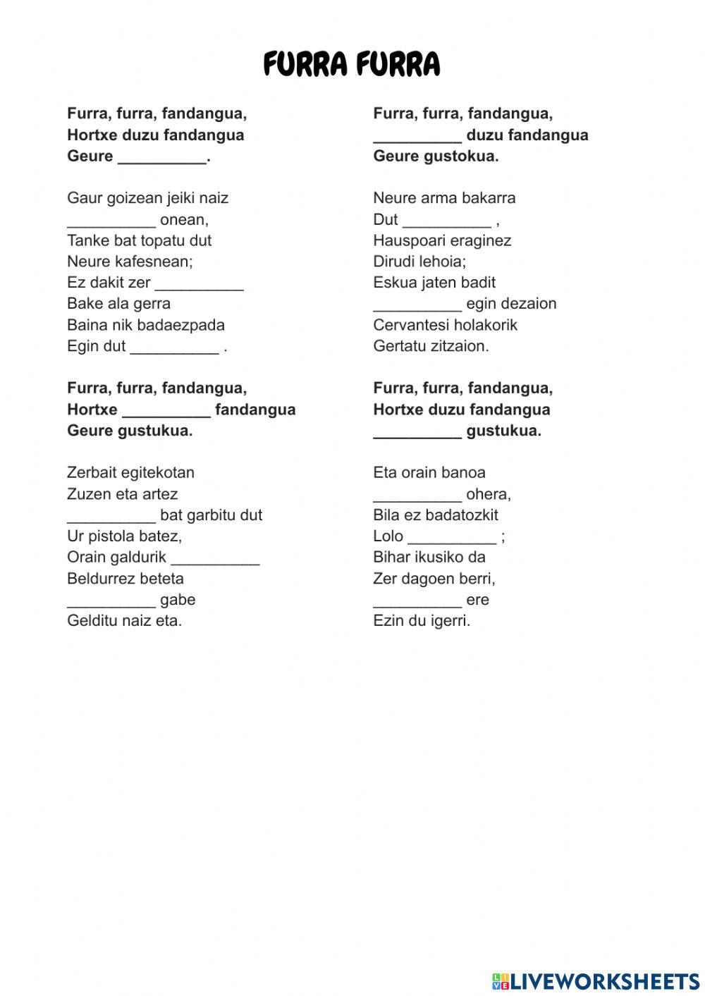 Furra-furra 1962143 | Jaionelegorburu | Live Worksheets