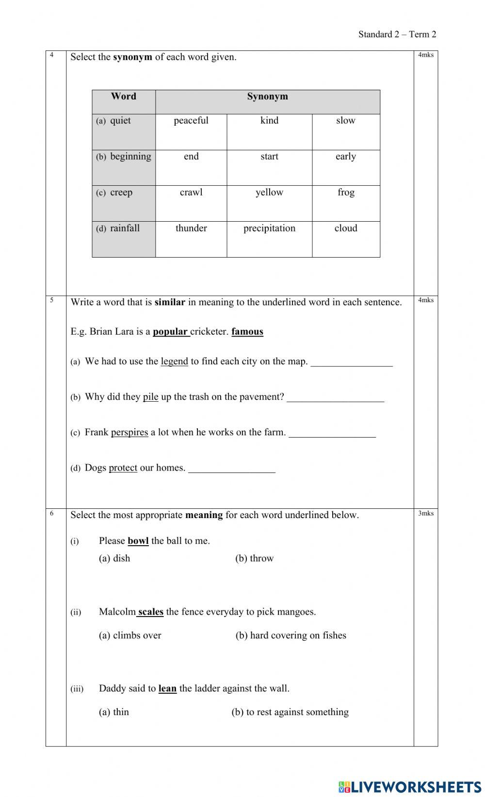 Language Arts (Term 2) Paper 2 online exercise for | Live Worksheets