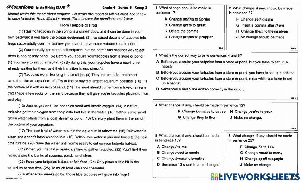 Writing Countdown: Series 6 Comp 2 and 3 worksheet | Live Worksheets