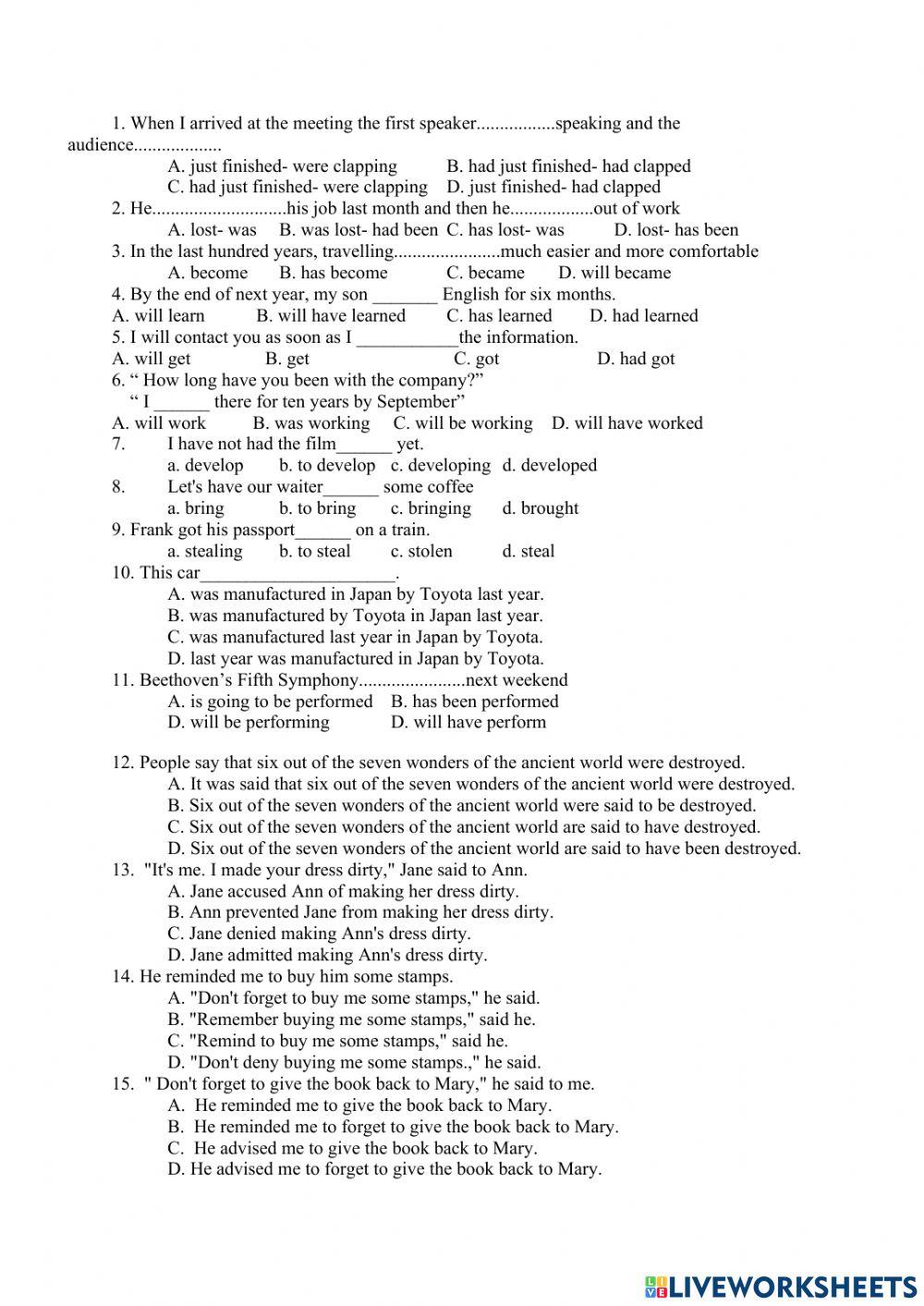 Grammar grade 9… | Free Interactive Worksheets | 1962386