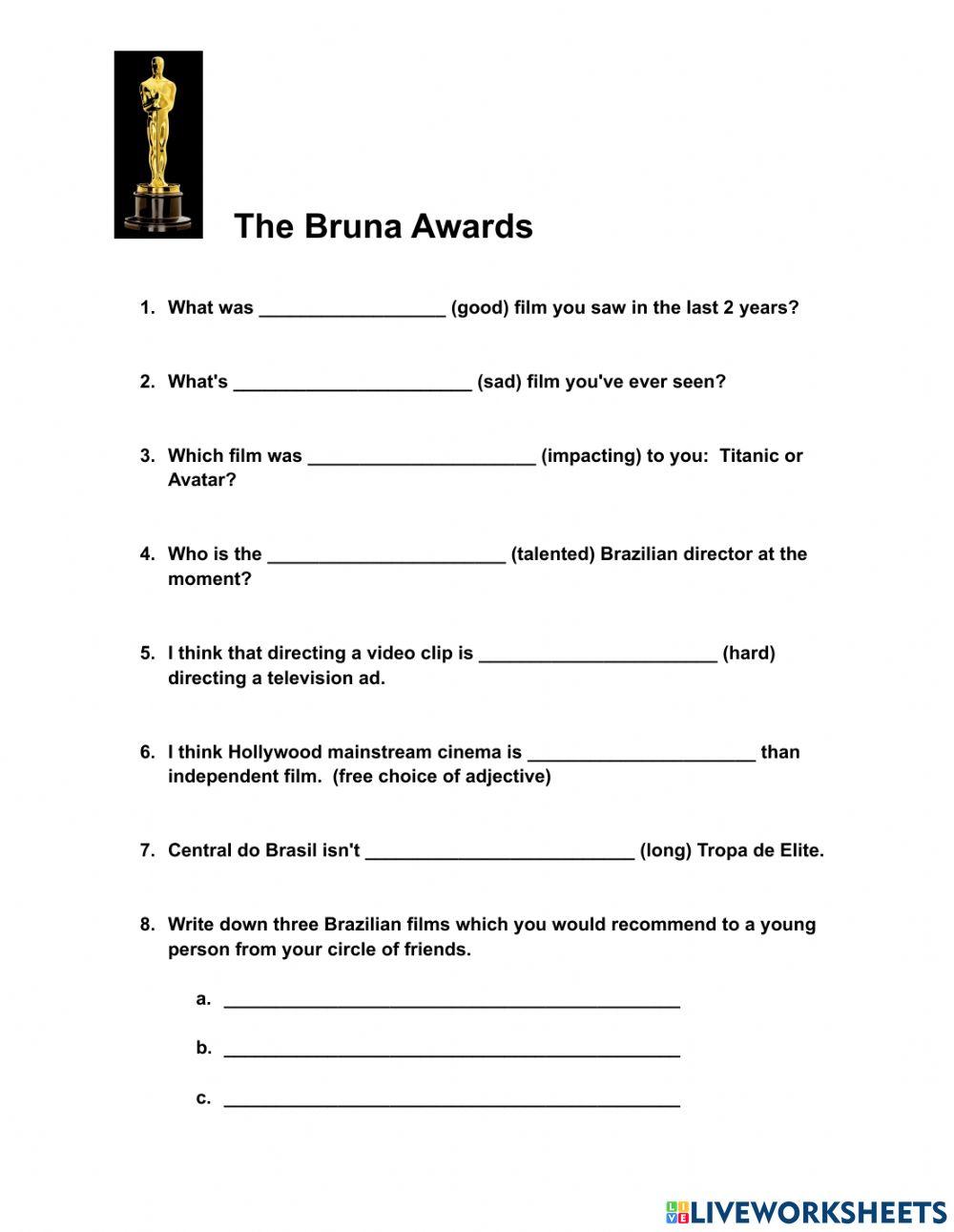 The Bruna Awards worksheet | Live Worksheets