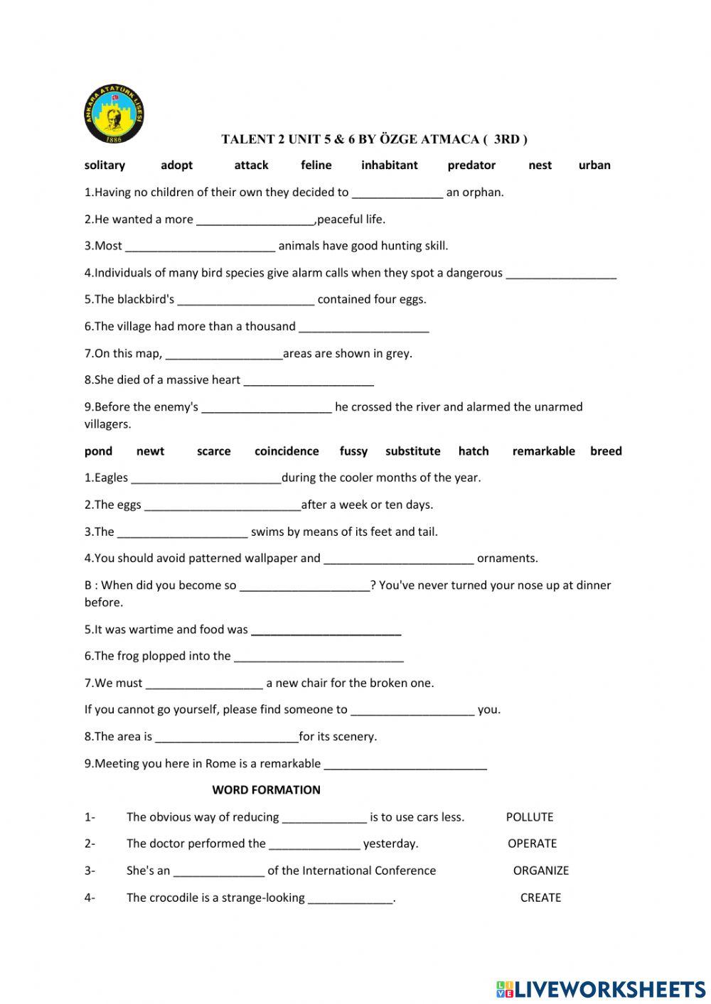 Talent 5 & 6 Voc worksheet | Live Worksheets