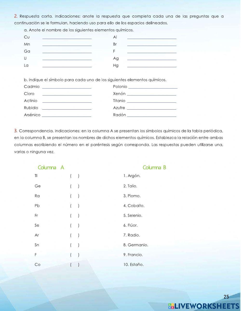Simbolos e elementos quimicos worksheet🆓 Encontre frases especiais para ...
