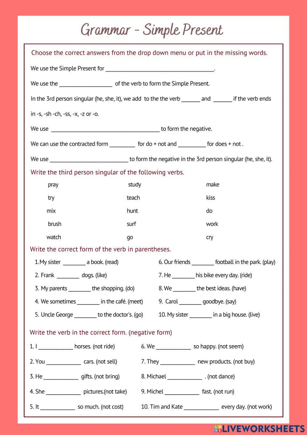 Simple present 1962891 | blancaMG | Live Worksheets