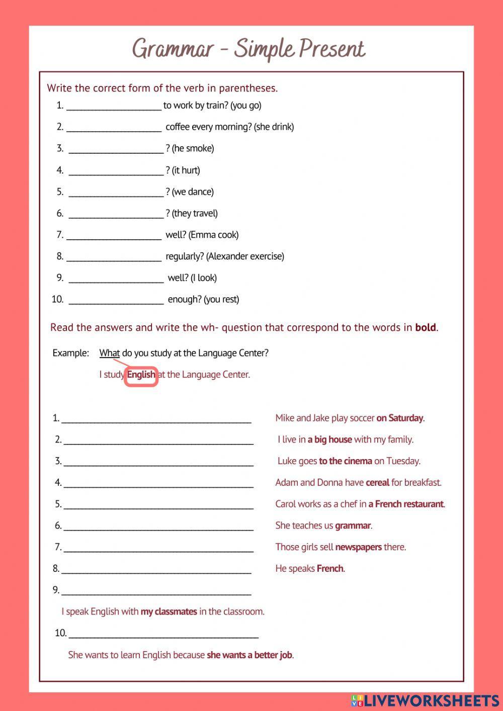 Simple present 1962891 | blancaMG | Live Worksheets