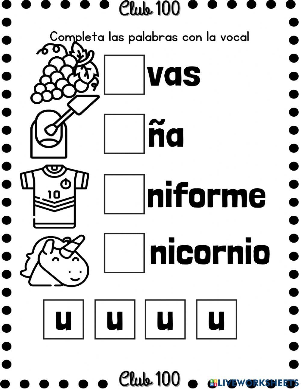La vocal U online worksheet for 1ro primaria | Live Worksheets
