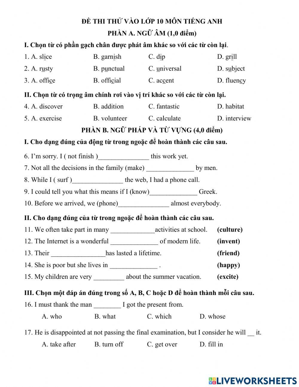 English 9 online worksheet for 9 | Live Worksheets