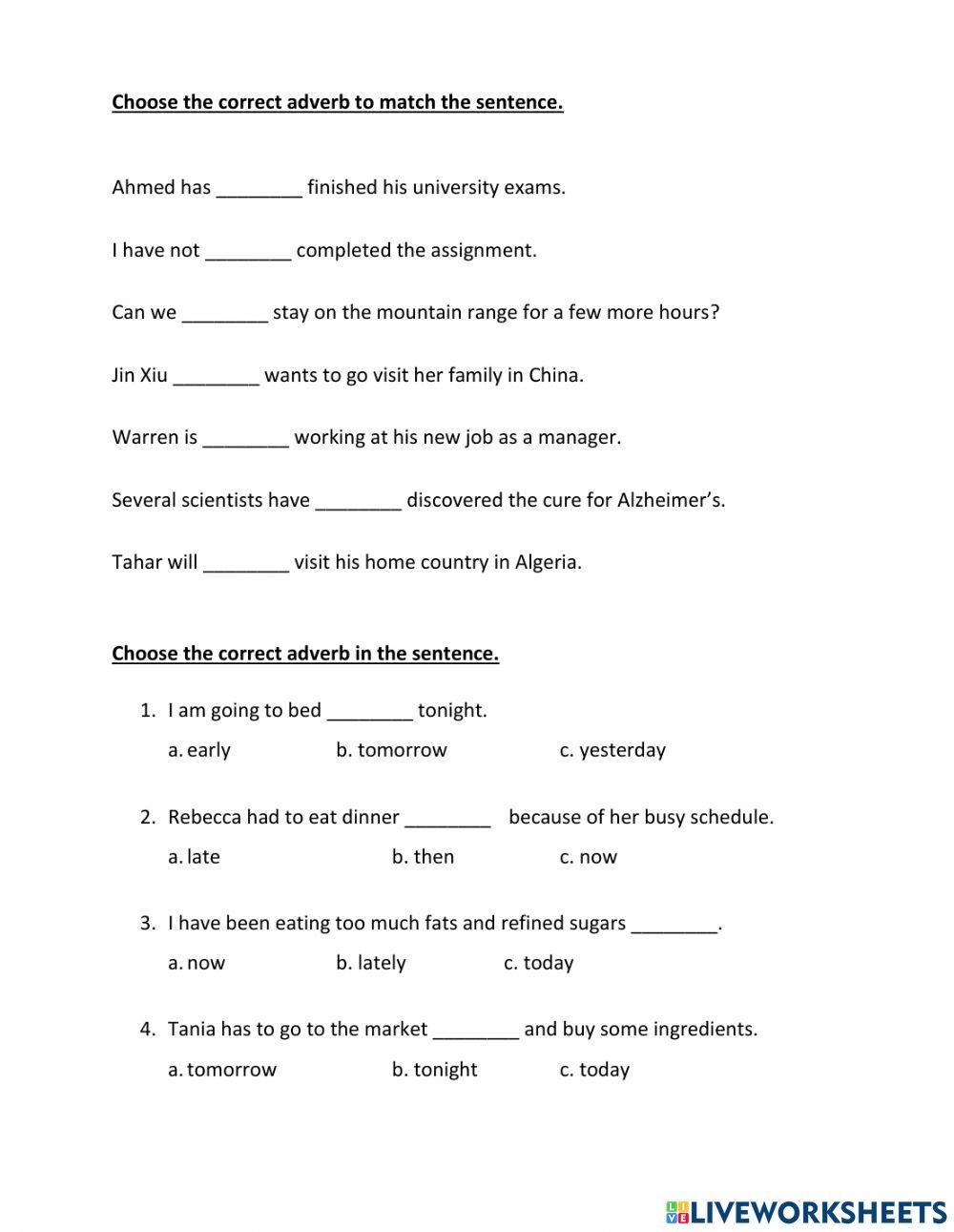 Adverbs of Time online exercise for | Live Worksheets