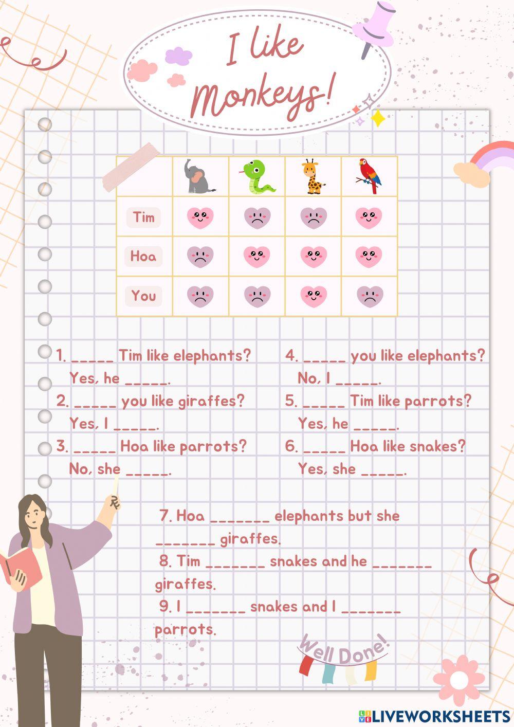 I like monkeys! exercise | Live Worksheets