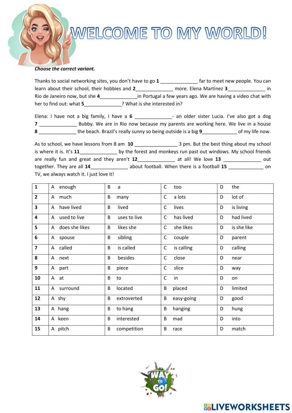 welcome exercise for int | Live Worksheets
