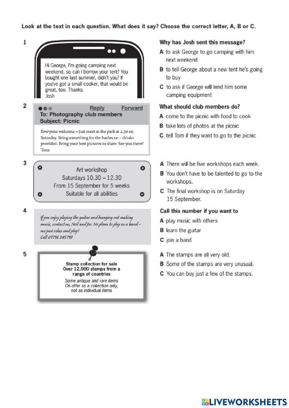 B1 PET READING PARTS 1-6 - TEST 3 6856114 | bernalelisa