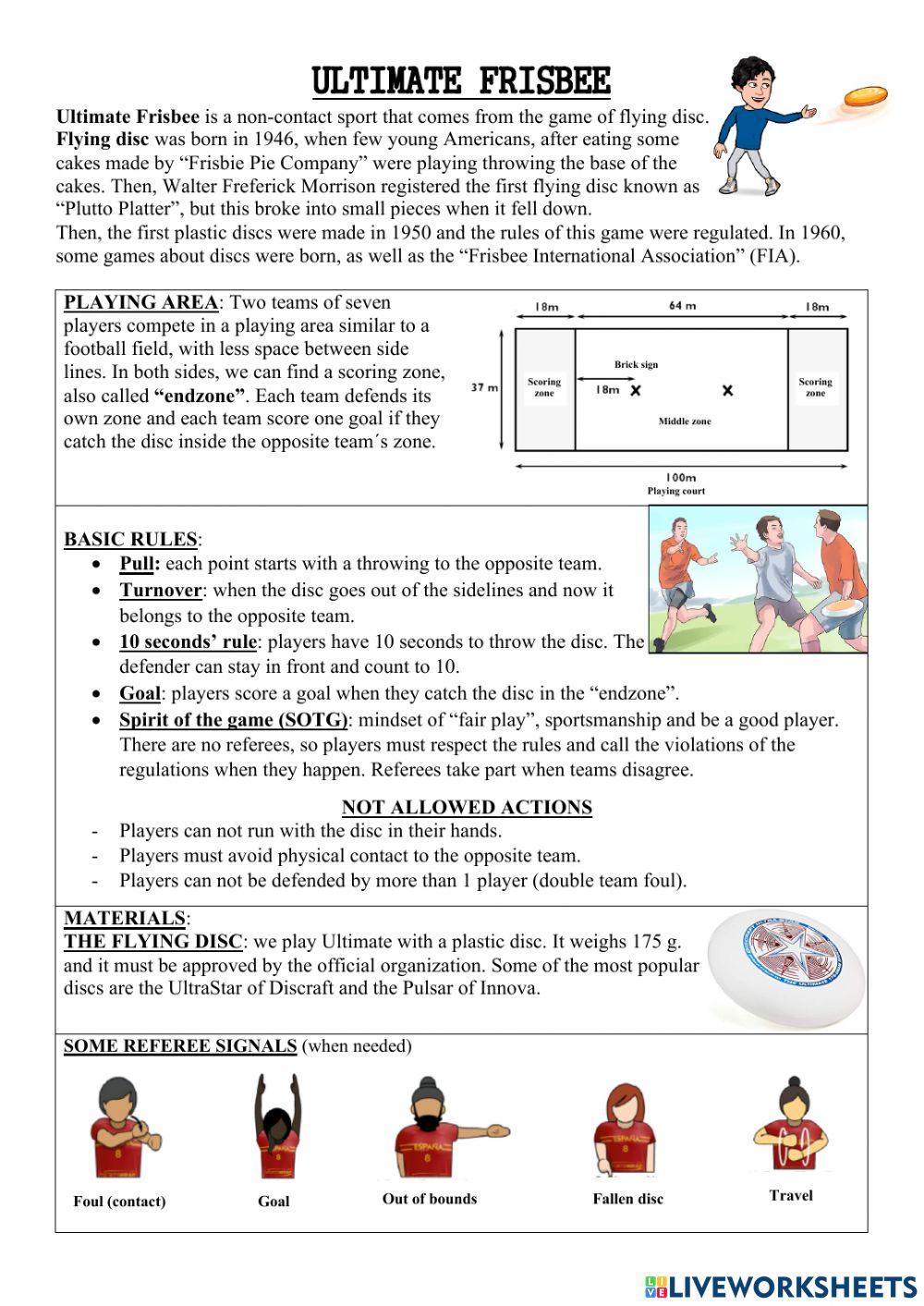Ultimate Frisbee | Free Interactive Worksheets | 1964221