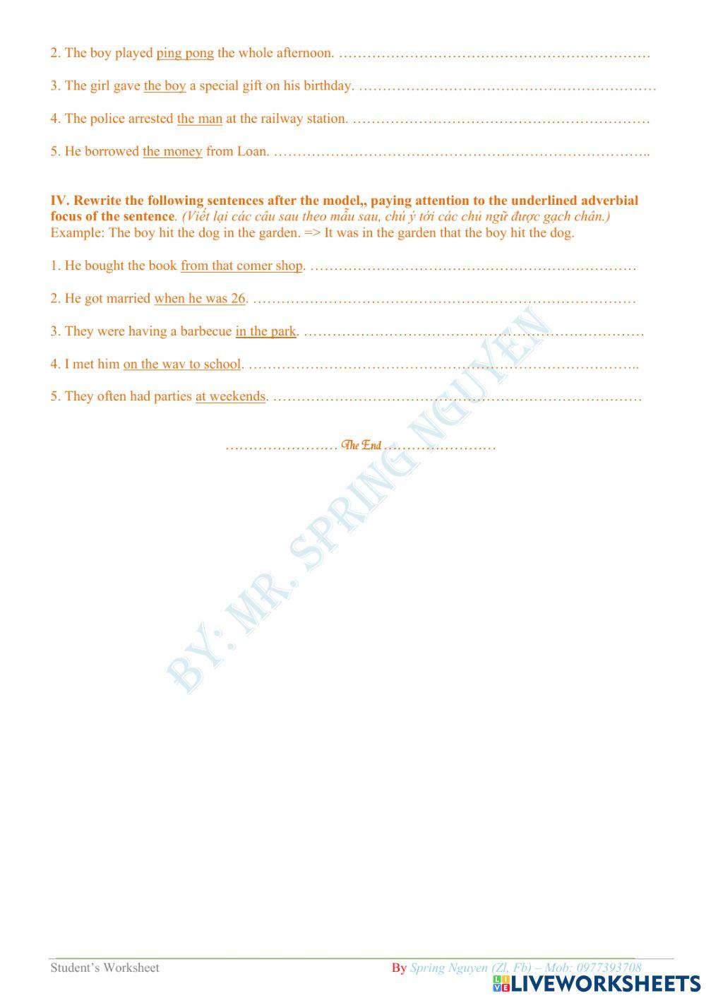 Practice on Cleft Sentences worksheet | Live Worksheets