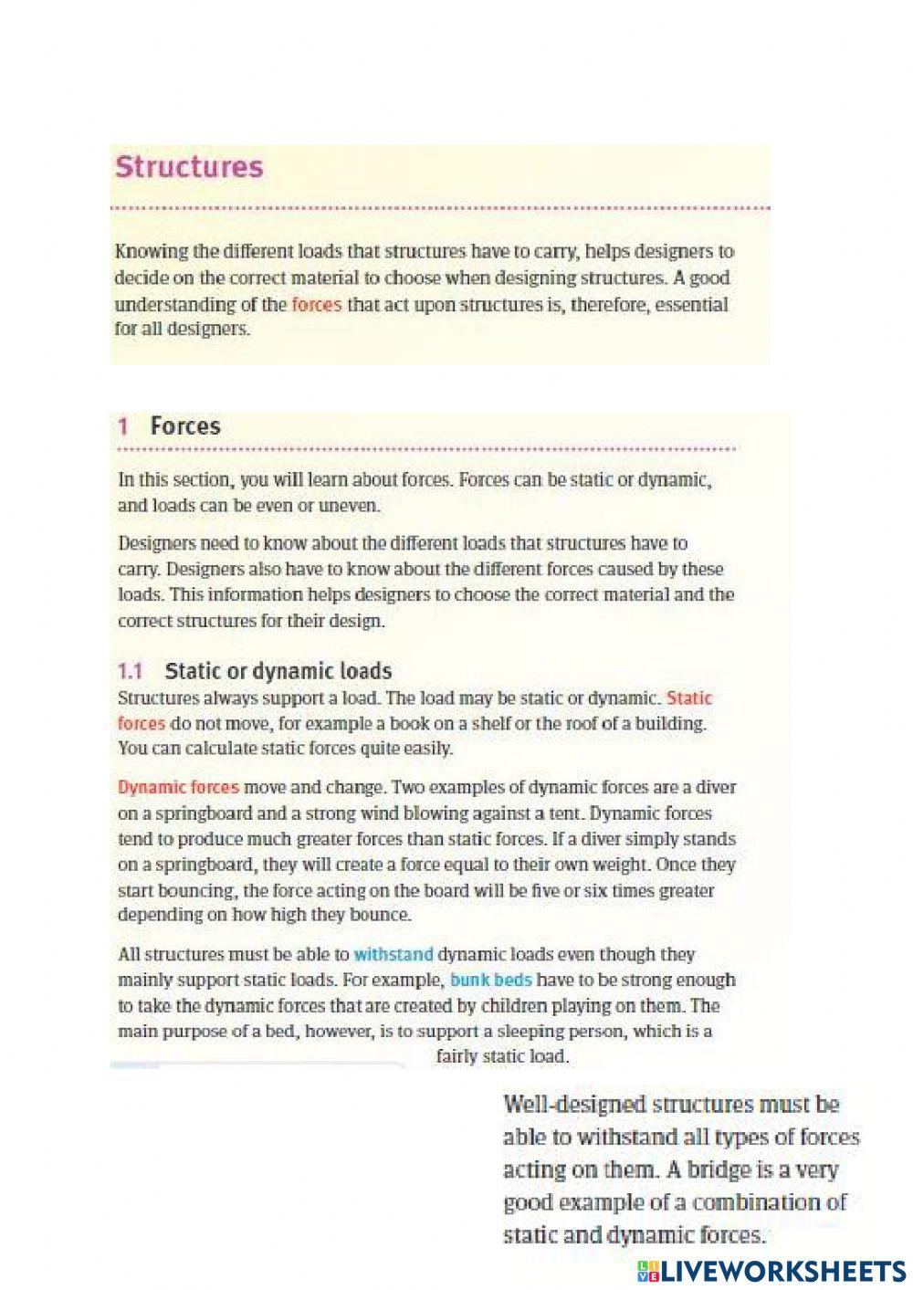 Combination of static and dynamic forces worksheet | Live Worksheets