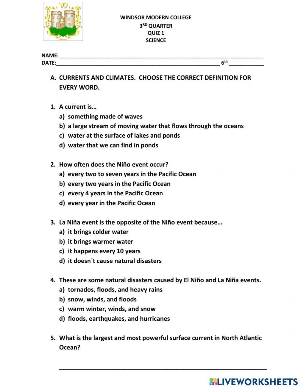 Sc 1stq 3rd q ld 3 and ld 4 worksheet | Live Worksheets