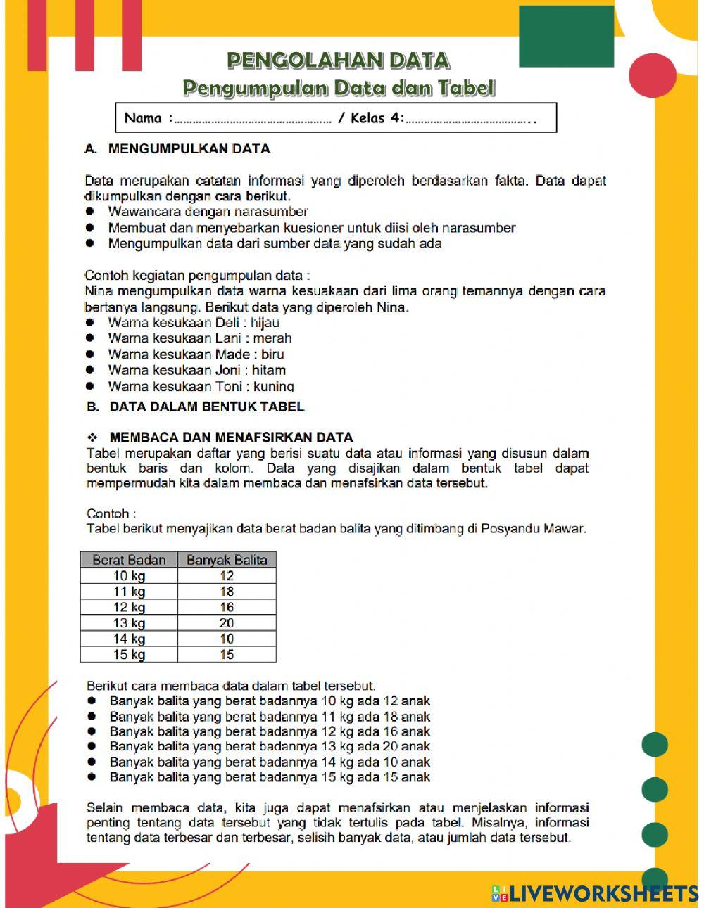 Soal Pengolahan Data Kelas 6 Tentang Tabel Soal Pengolahan Data Kelas 6 Tentang Tabel