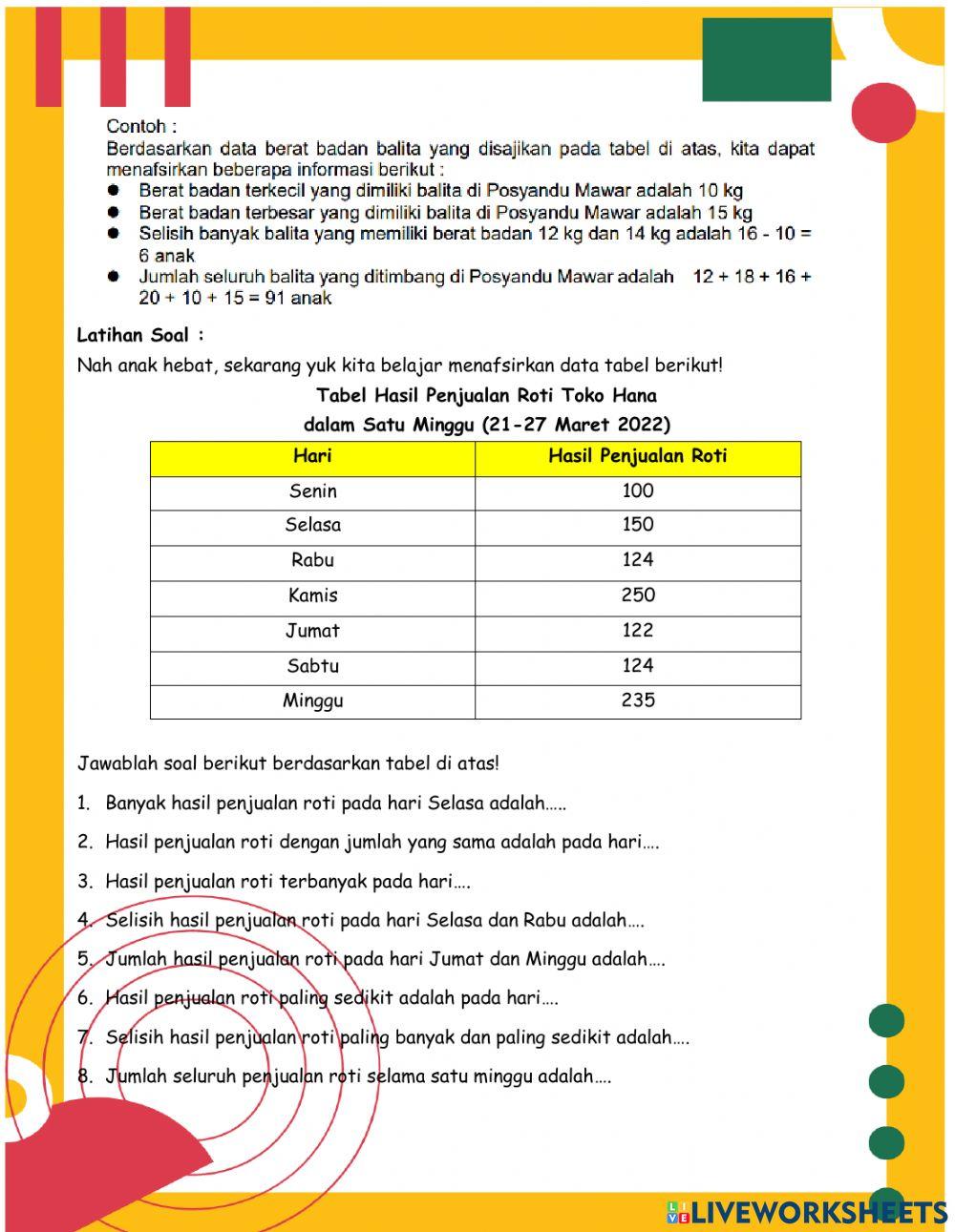 Soal Pengolahan Data Kelas 6 Tentang Tabel Soal Pengolahan Data Kelas 6 Tentang Tabel