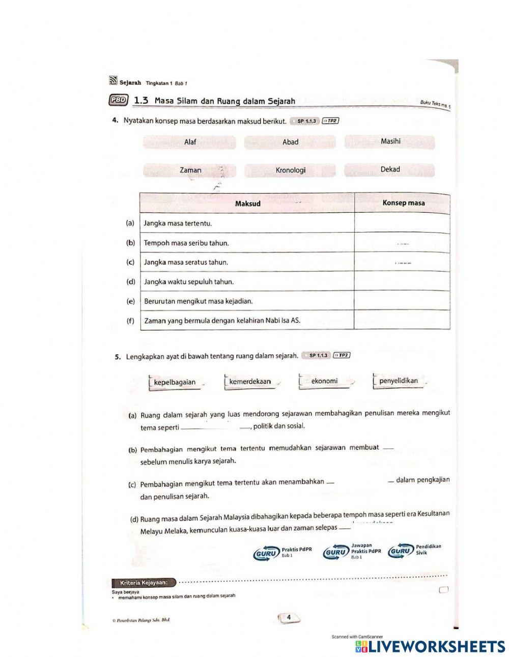 1. T1 MASA SILAM DAN RUANG DALAM SEJARAH online exercise for | Live ...