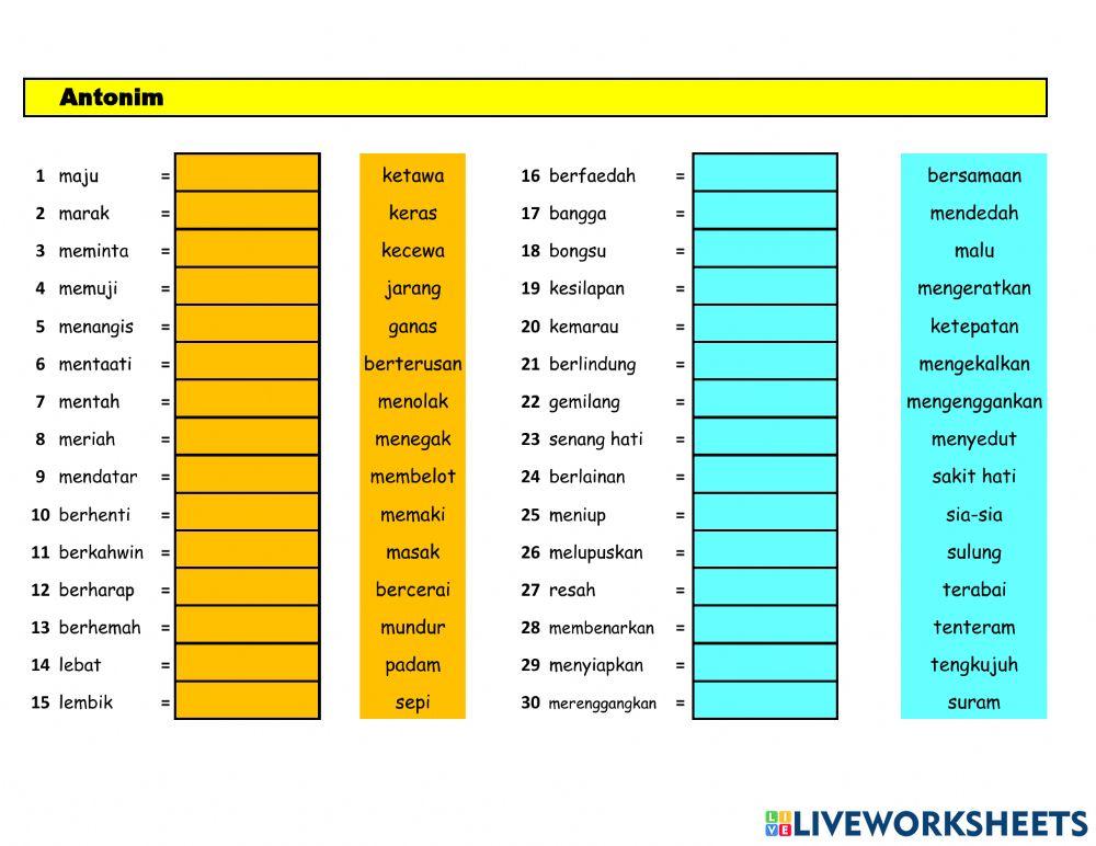 Antonim SJKCK 3 worksheet | Live Worksheets