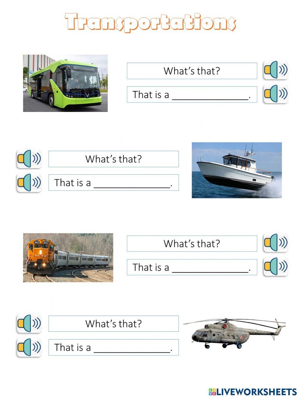 Transportations activity for 2 | Live Worksheets