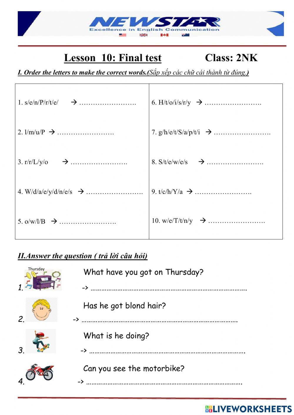 2nk-final test 7 worksheet | Live Worksheets