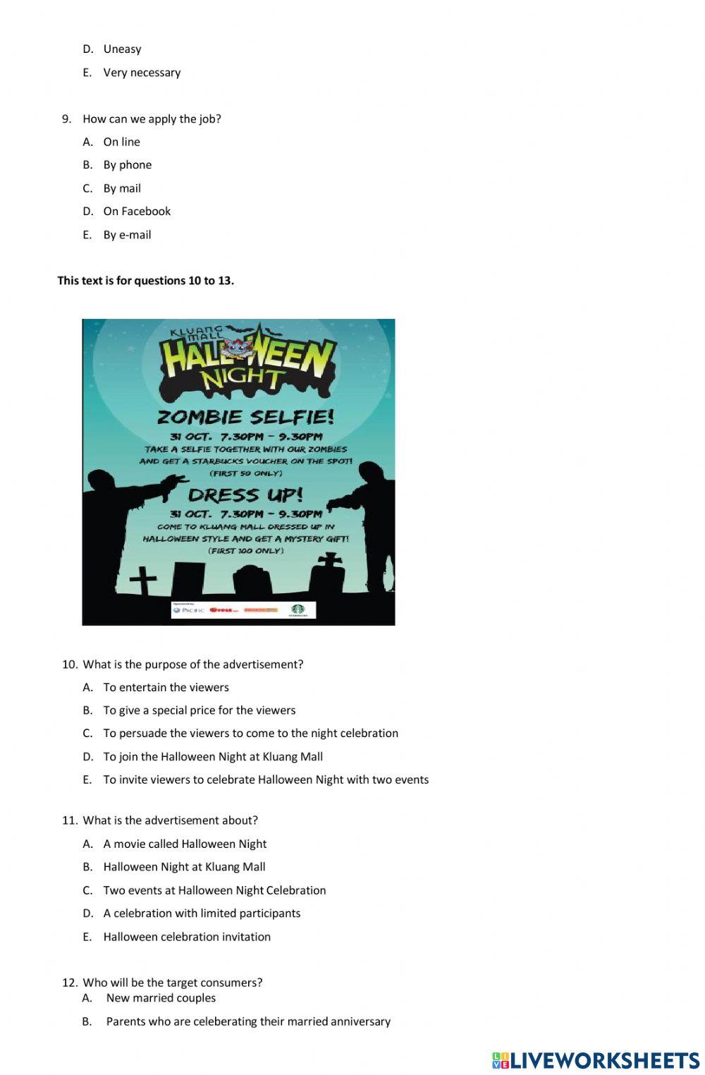 ENGLISH MID TEST CLASS X B online exercise for | Live Worksheets