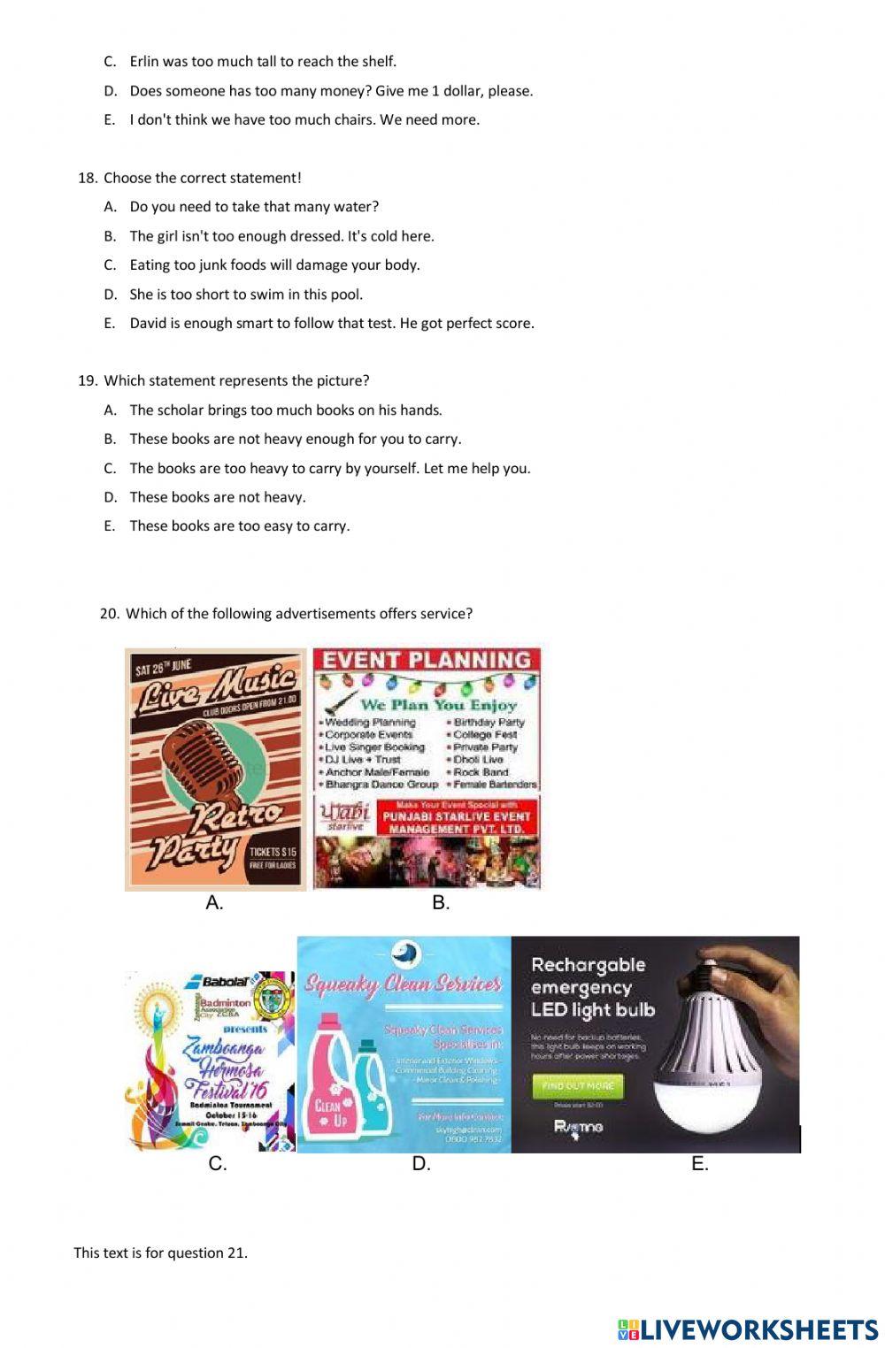 ENGLISH MID TEST CLASS X B online exercise for | Live Worksheets