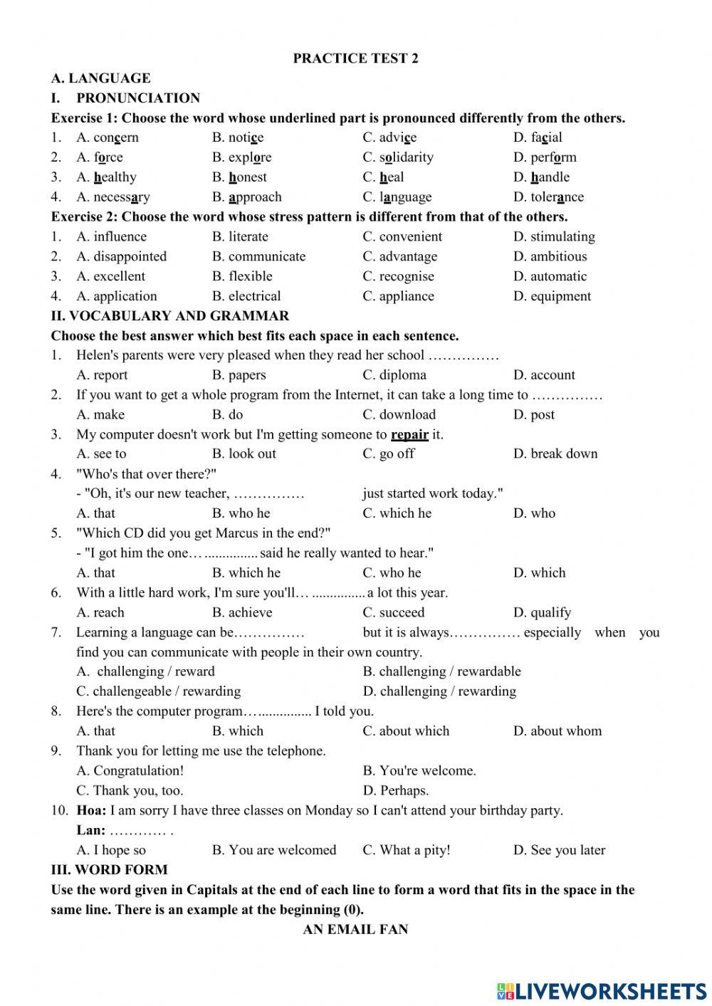 PRACTICE TEST 2… | Free Interactive Worksheets | 6856303