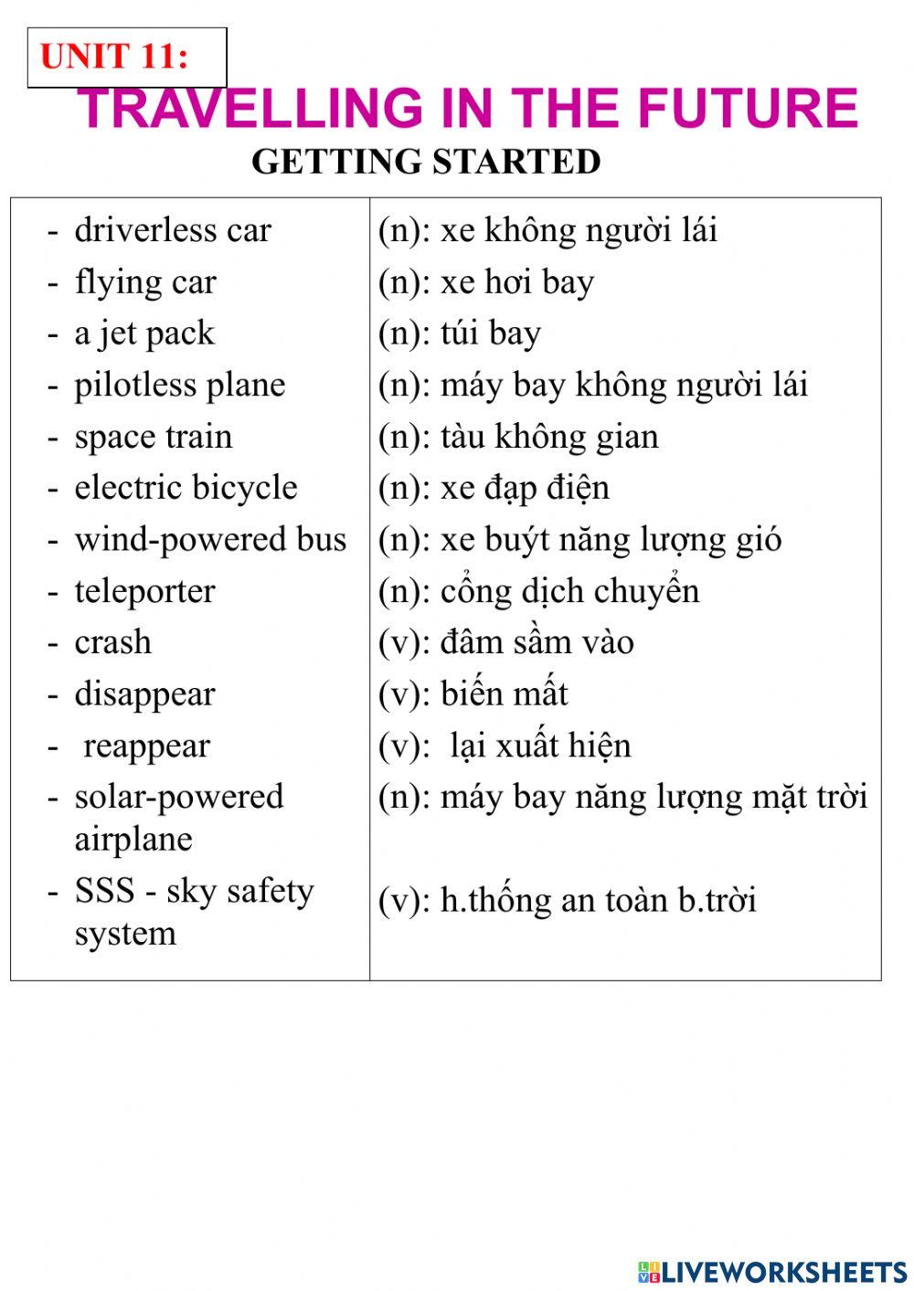 English 7-unit 11- getting started worksheet | Live Worksheets