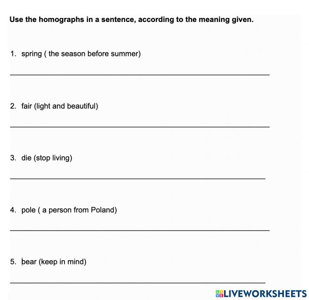 Homographs online exercise for 4 | Live Worksheets