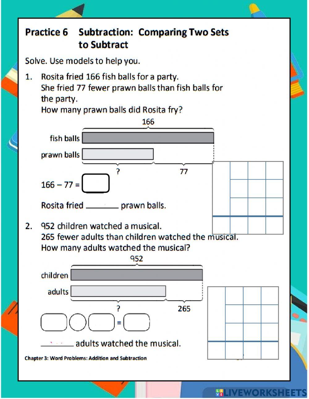 6 WB p67-68 Word Problem Subtraction worksheet | Live Worksheets