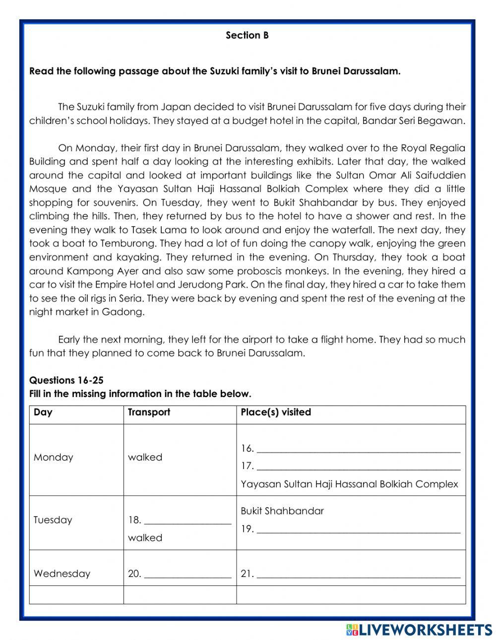 English Revision Exercise (Week 13) online exercise for | Live Worksheets