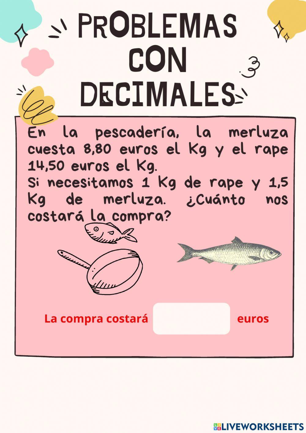 Problemas con decimales free online activity | Live Worksheets