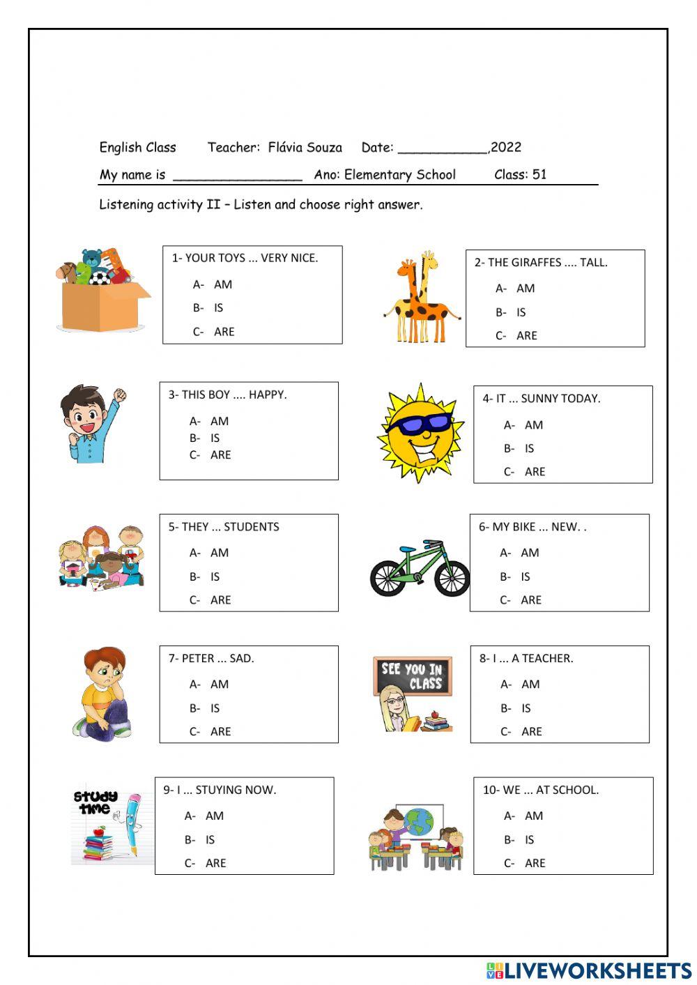 Verb To Be online exercise for Grade: 5th | Live Worksheets