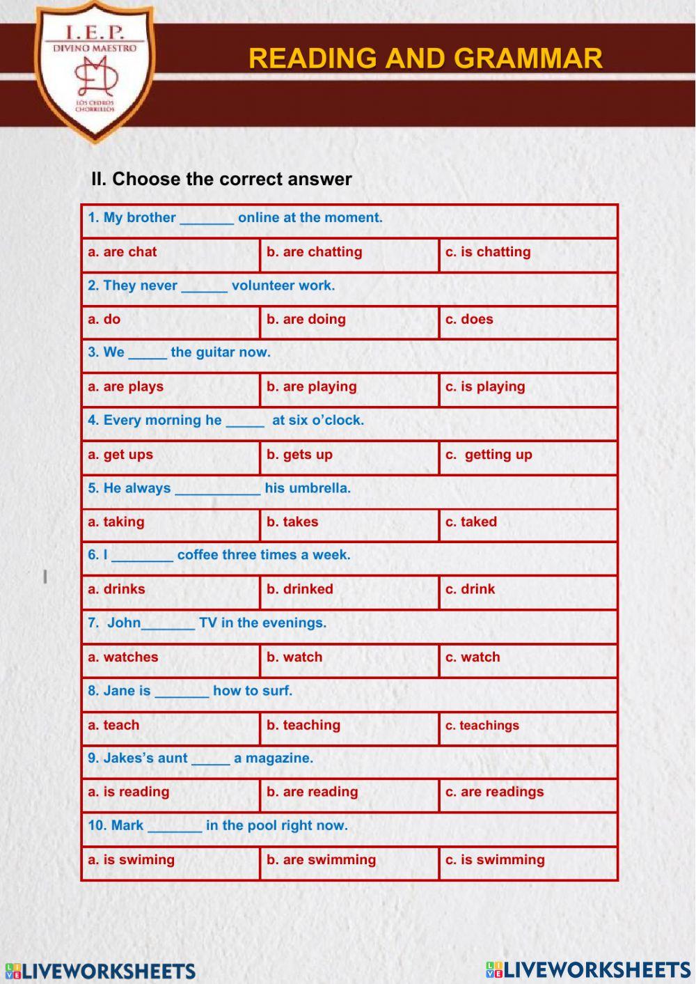Reading and comprehension: Present Simple vs Present progressive online ...