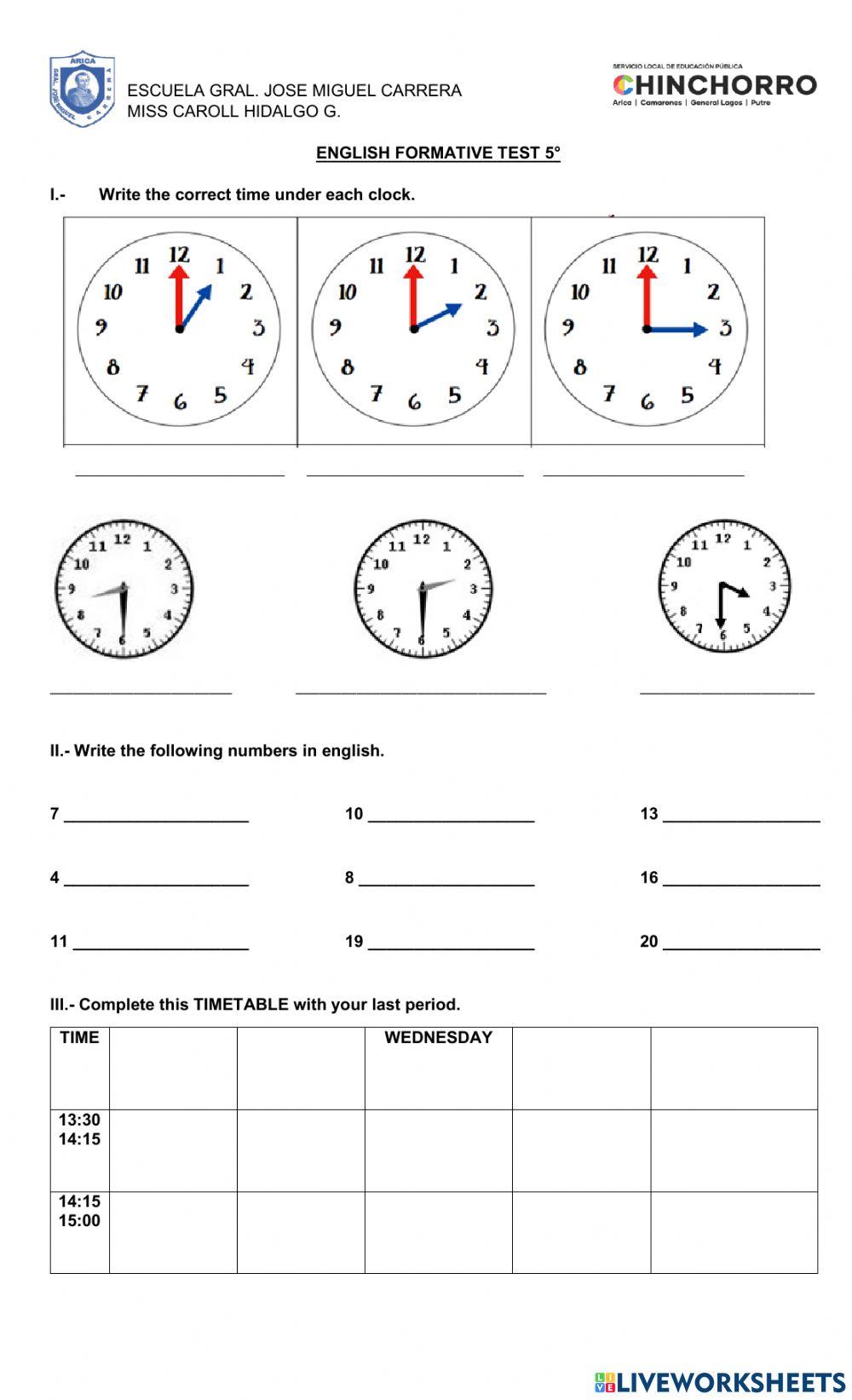 Formative test 5° worksheet | Live Worksheets