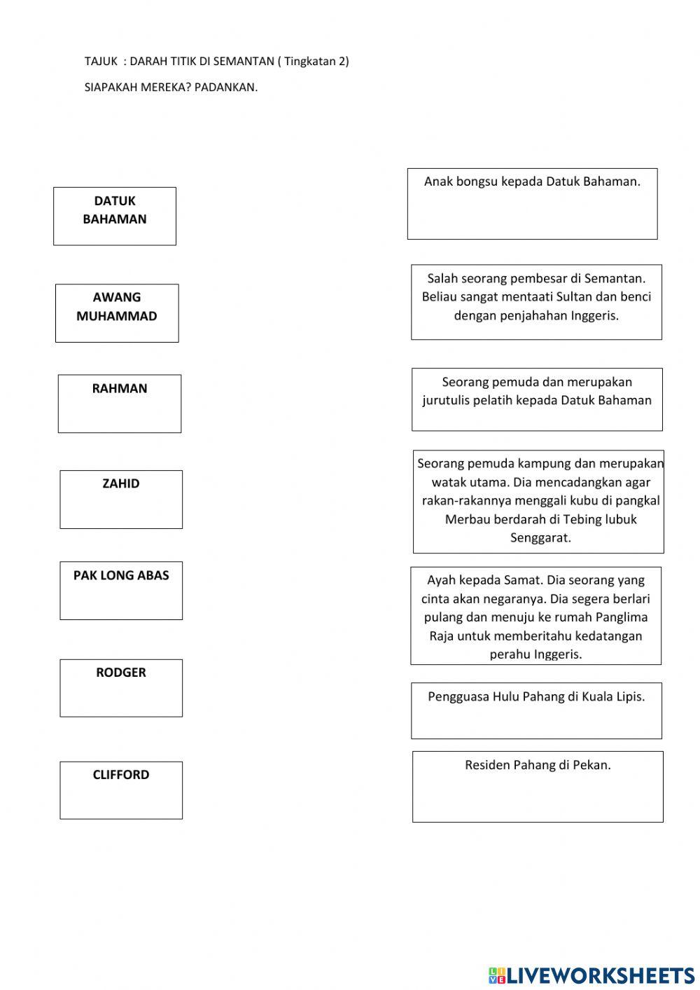Darah Titik di Semantan activity | Live Worksheets