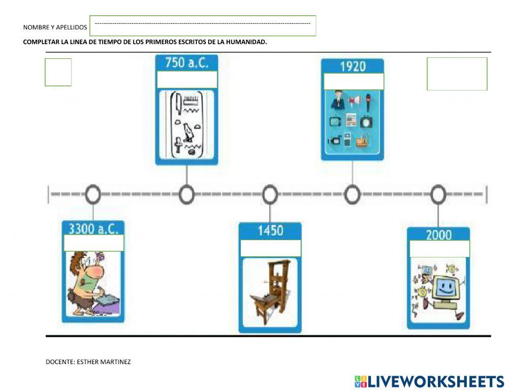 Linea de tiempo de los primeros escritos de la humanidad worksheet ...