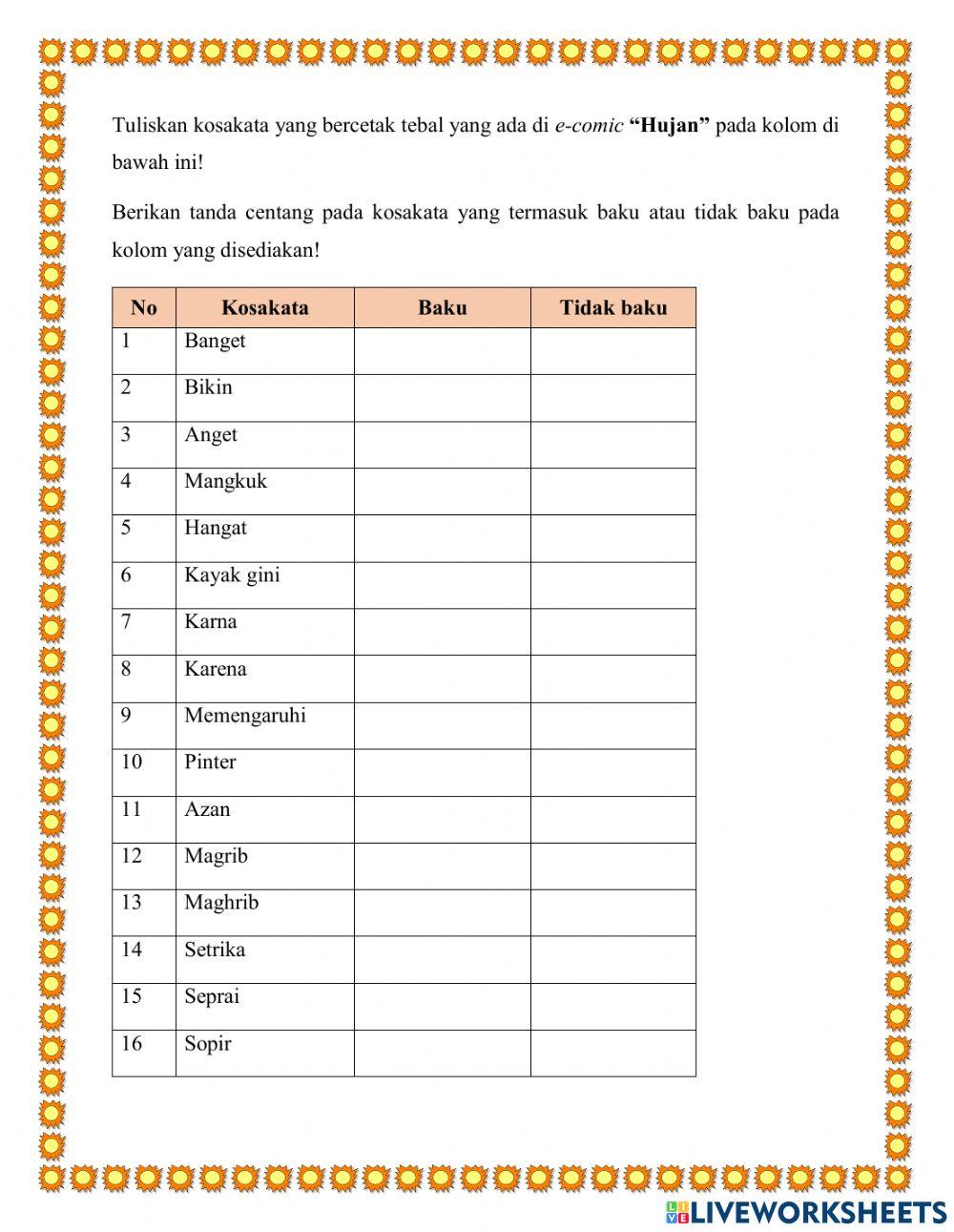 Hujan worksheet | Live Worksheets