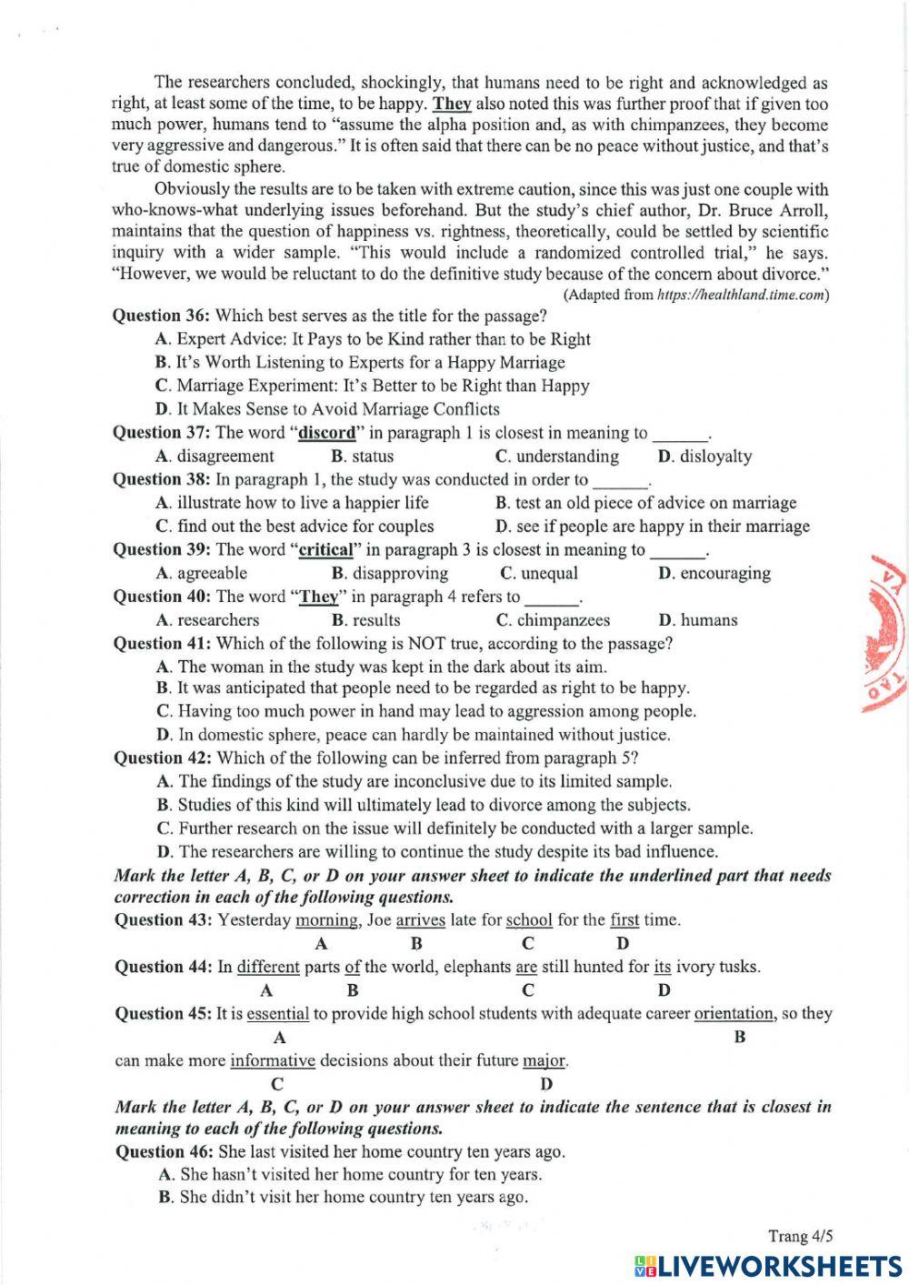 Sample of university entrance exam y2021 worksheet | Live Worksheets